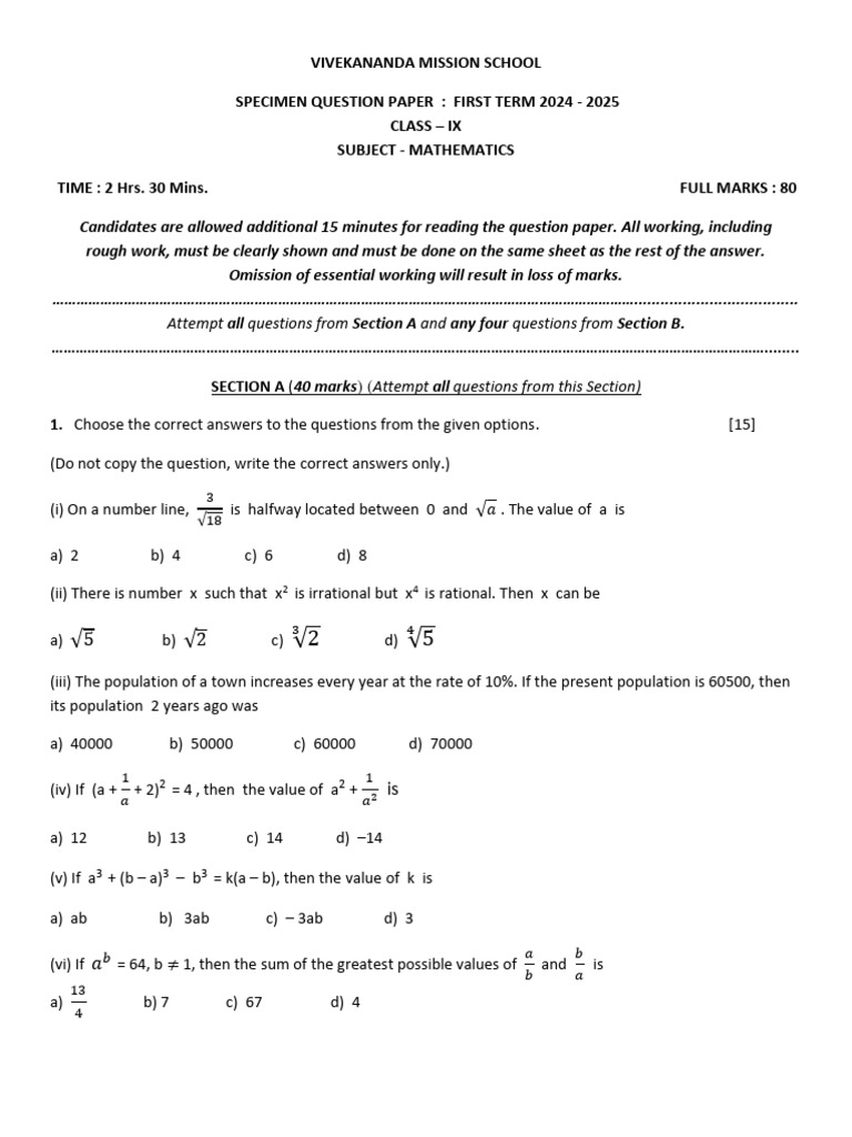 QBank 47 TermWise IX Mathematics 26062024103330 | PDF | Area | Triangle Geometry