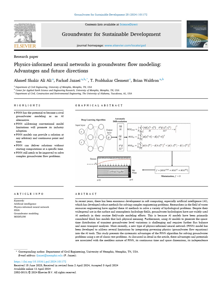 Physics Informed Neural Networks in Groundwater FL - 2024 - Groundwater ...