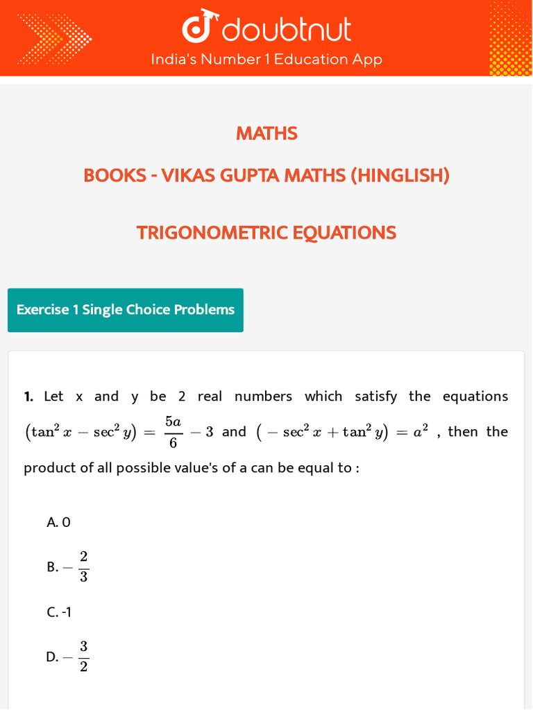 Trigonometric Equations: Vikas Gupta Maths | PDF | Equations ...