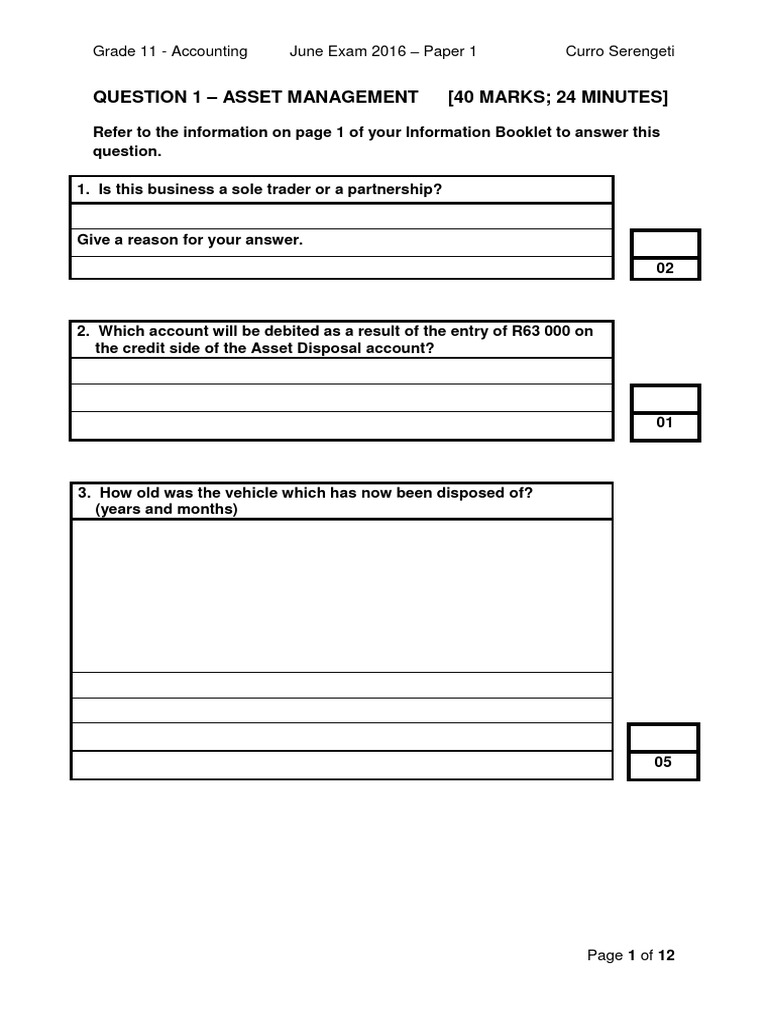 Accounting Paper-1 Answer-Book Grade-11 June-2016 | PDF | Depreciation ...