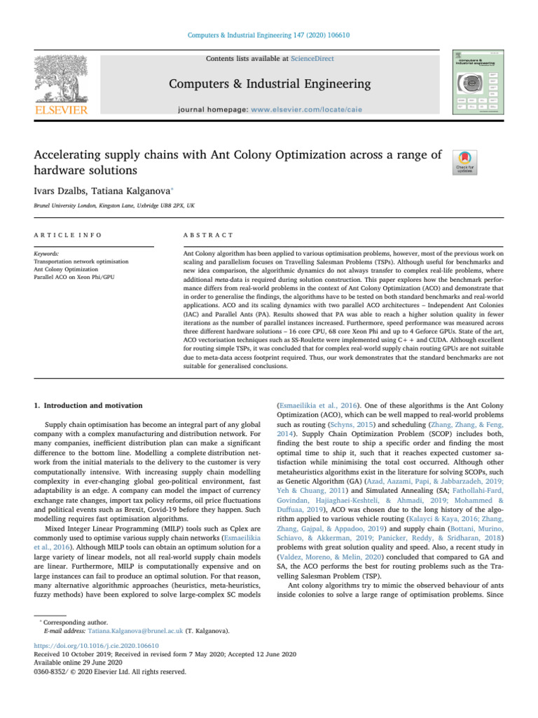 ant colony optimization in supply chain | Download Free PDF | Mathematical Optimization ...