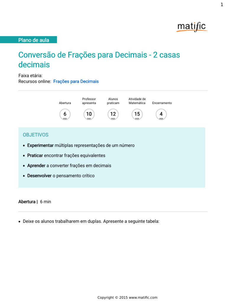 Conversão de Frações para Decimais - 2 Casas Decimais | PDF | Decimal ...