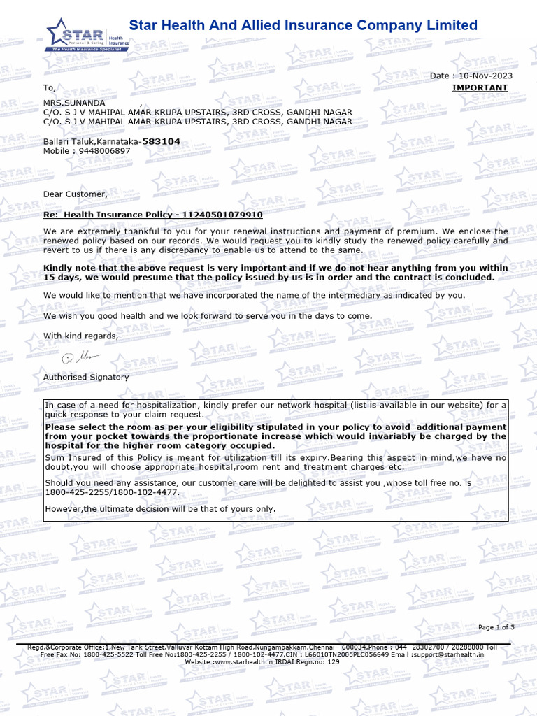 Star Health and Allied Insurance Company Limited | PDF | Insurance ...