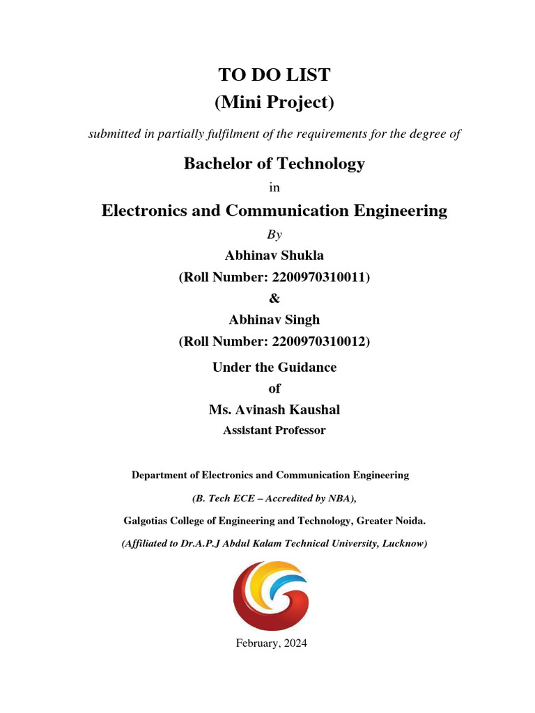 Project Report To Do List Mini Project ECE-A1 Abhinav Shukla & Abhinav Singh | PDF | Dynamic Web ...