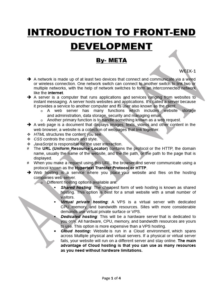 INTRODUCTION TO FRONT | PDF | World Wide Web | Internet & Web
