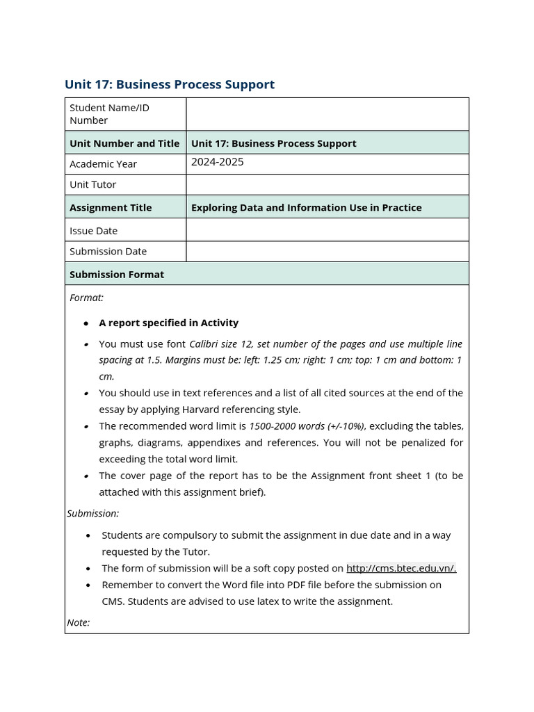00 - NEW Blank - Assignment Brief 1 | PDF | Inventory | Information