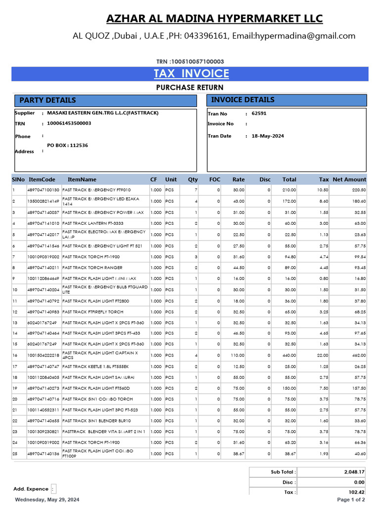 Fast Track Emergency Light Invoice | PDF | Lighting | Light
