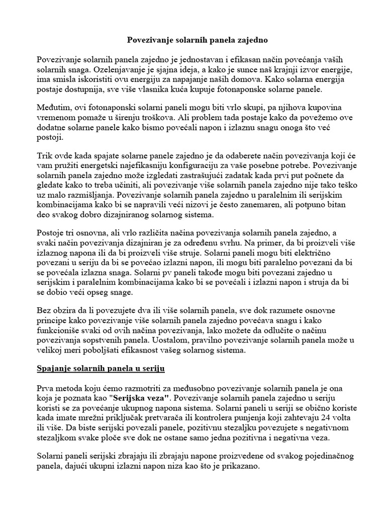 Povezivanje Solarnih Panela Zajedno | PDF