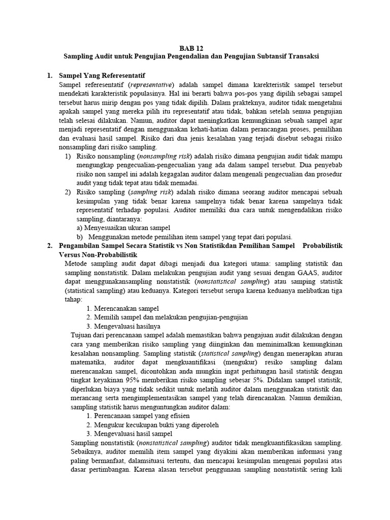Bab 12 Sampling Audit Untuk Pengujian-Pengendalian Dan Pengujian Substantif-1 | PDF