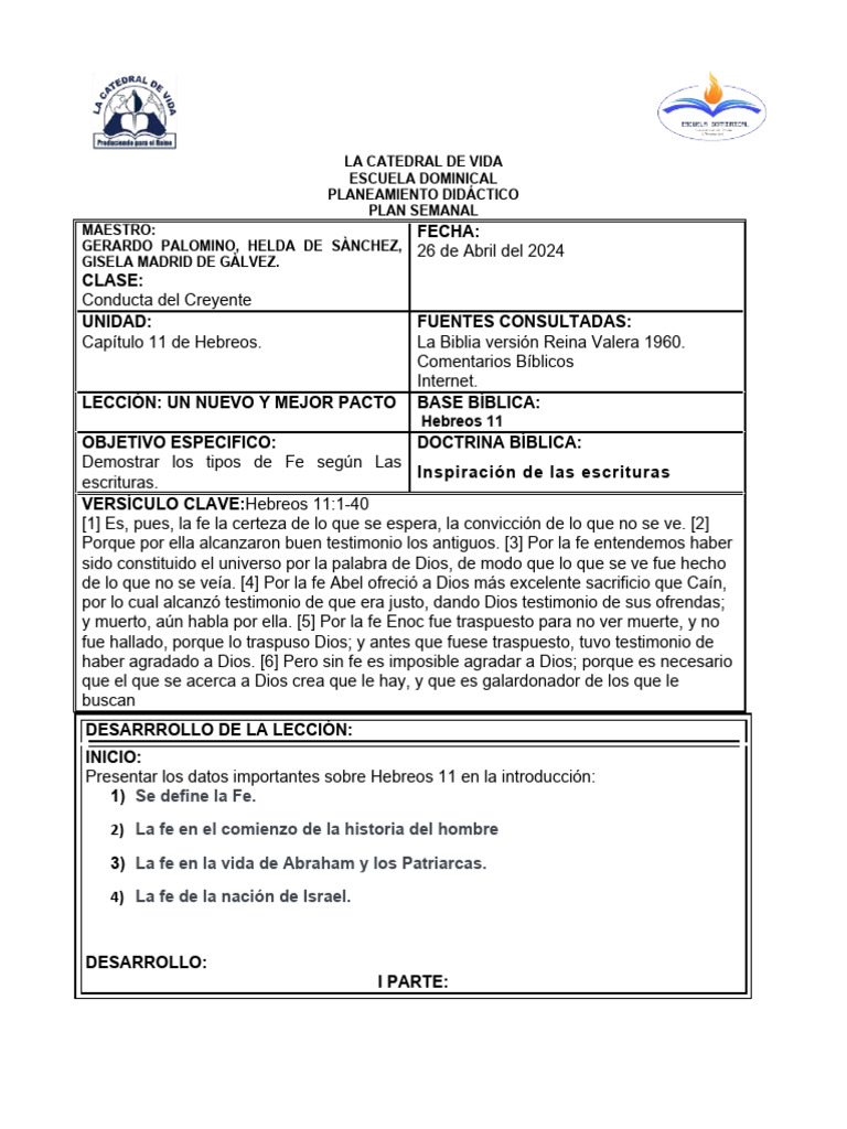 Formato de Planeamiento - CONDUCTA DEL CREYENTE G.P (1) .Docx Borrador de Papá | PDF | Biblia ...