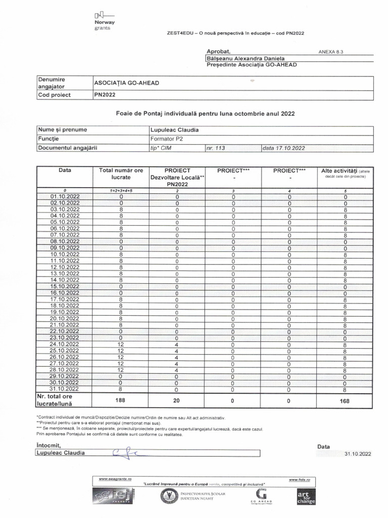 Fisa de pontaj individuala | PDF