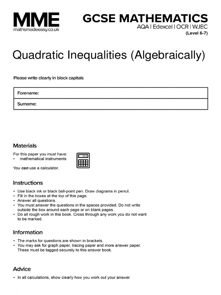 Solving Quadratic Inequalities Guide | PDF | Algebra | Mathematics