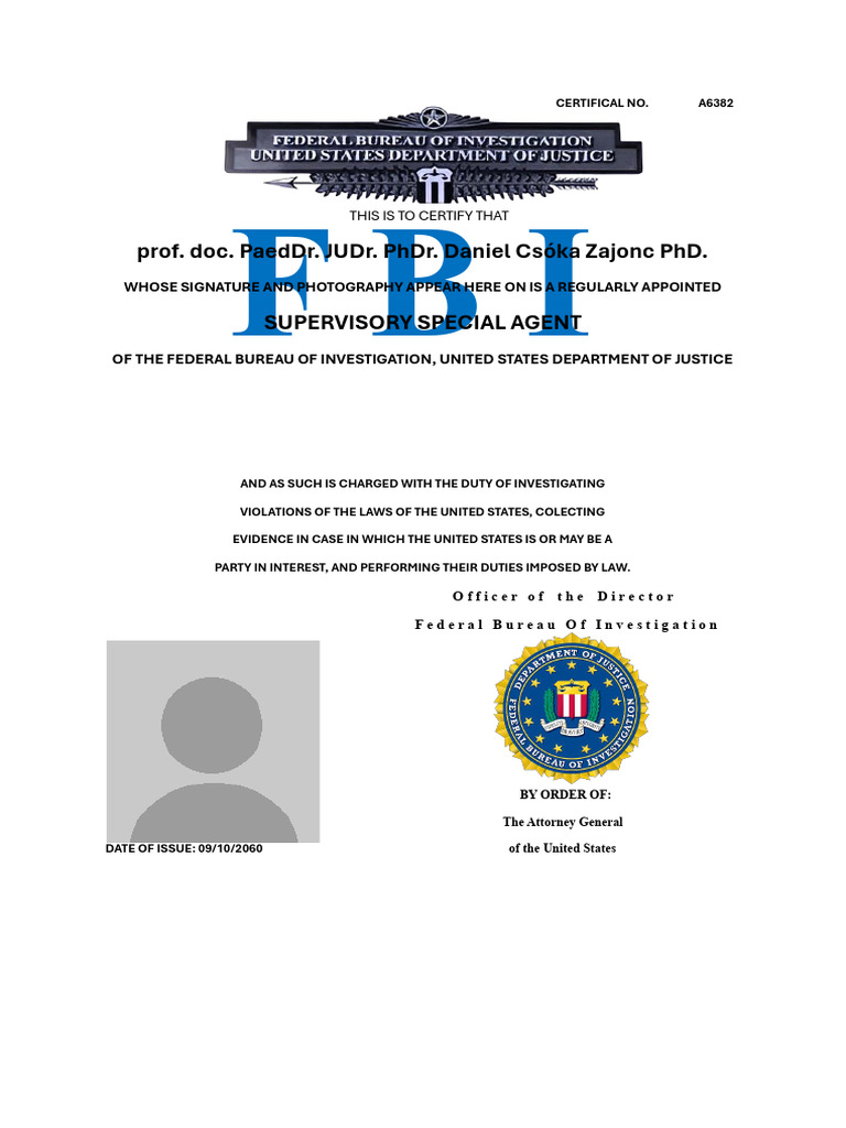 FBI Certificate for Supervisory Agent | PDF | Law