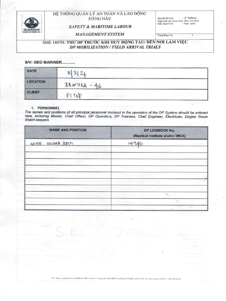 Field Arrival DP Trial | PDF