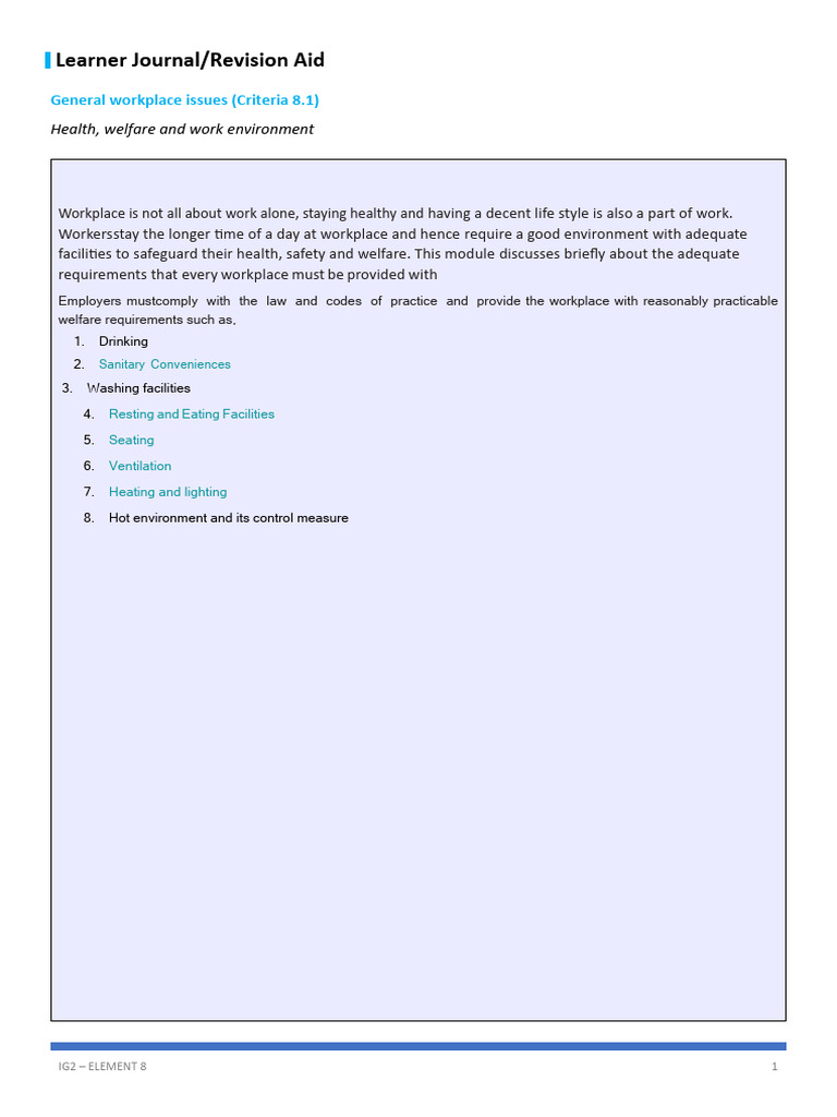 Element 8 - Learner Journal | PDF | Risk | Hazards