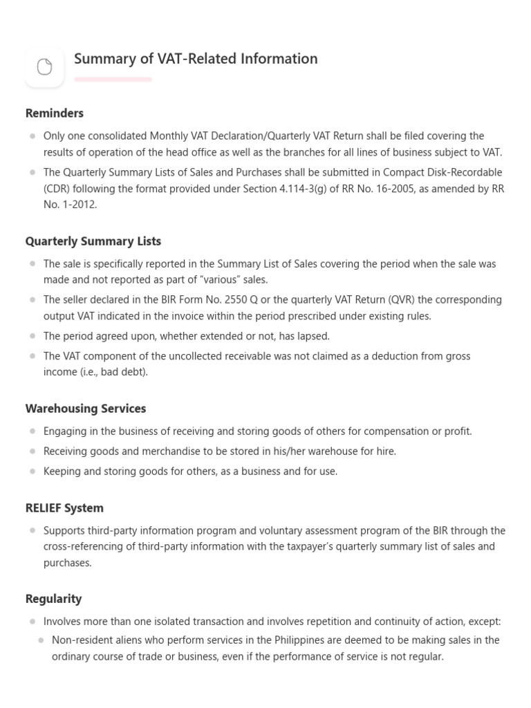 Summary of VAT-Related Information | PDF | Value Added Tax | Taxes
