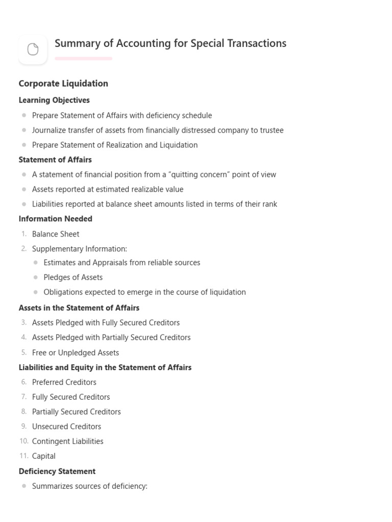 Summary of Accounting For Special Transactions | PDF | Balance Sheet ...