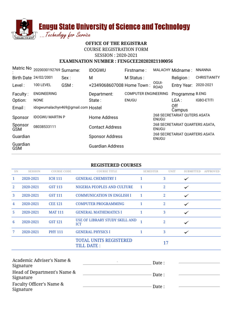 100l First Semester Course Registration | PDF