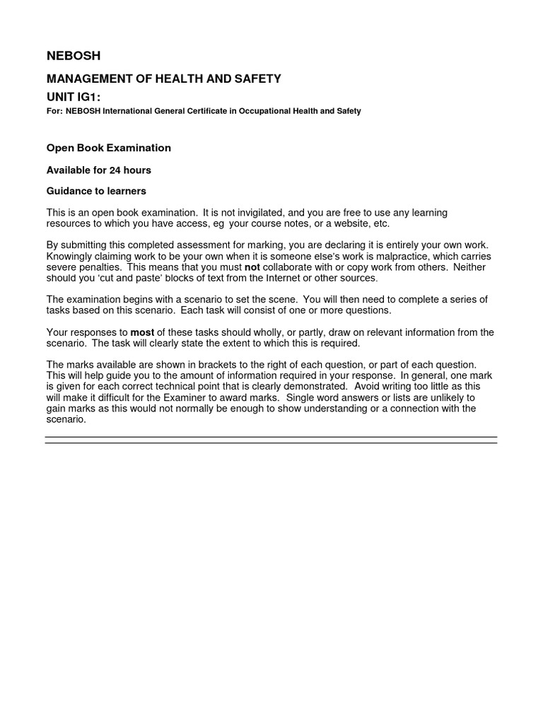 Element 1 - Mock Test - Question Paper | PDF | Occupational Safety And ...