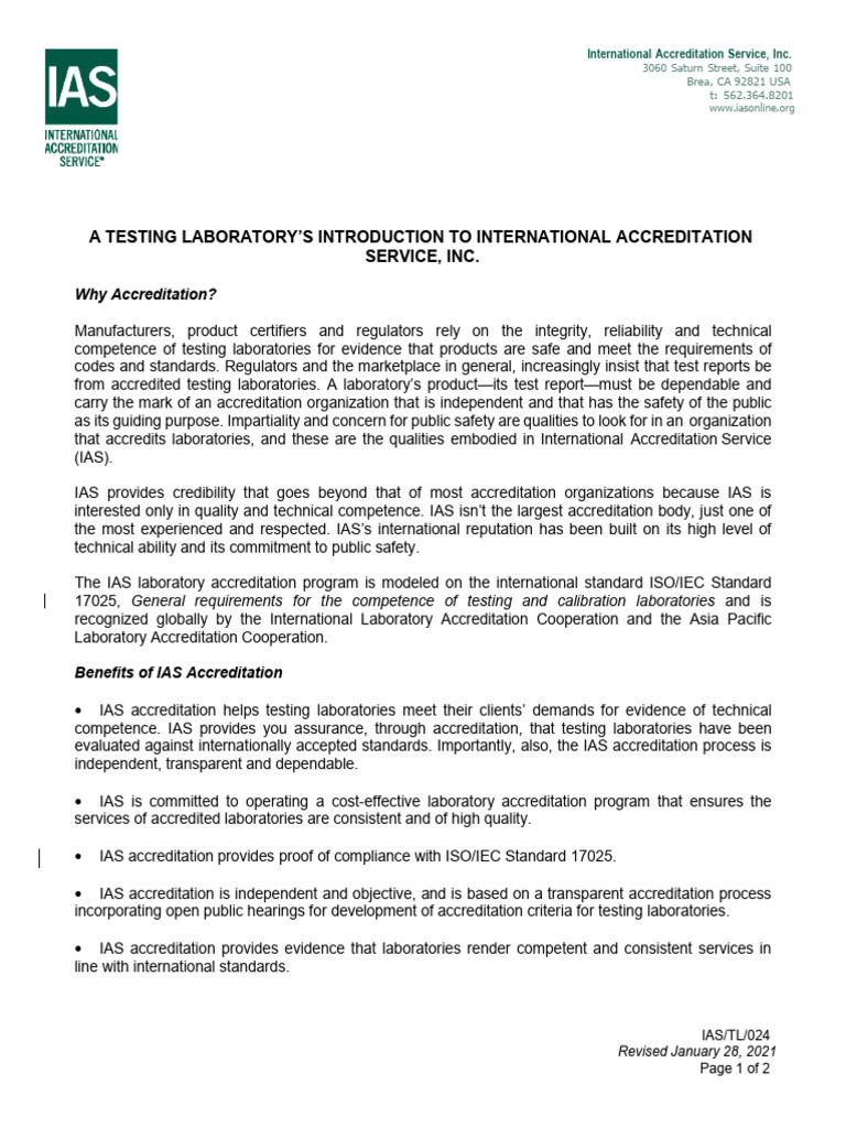 A Testing Laboratorys Intro To IAS | PDF | Safety