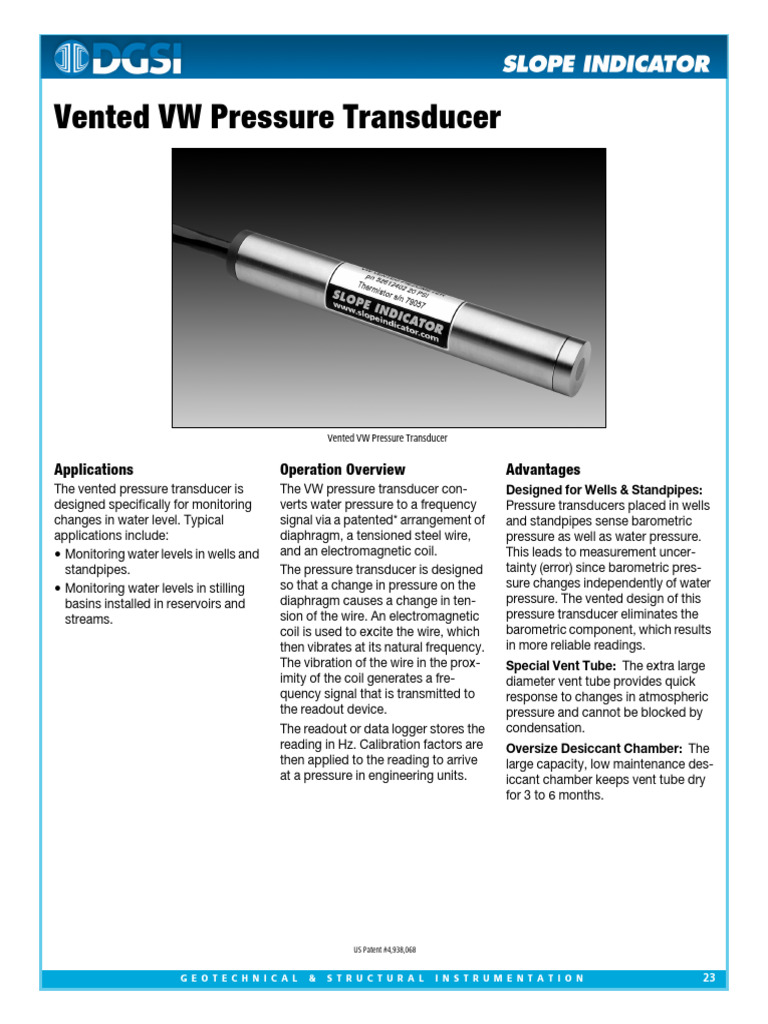 vw-vented-pressure-transducer-datasheet | PDF | Pressure Measurement ...