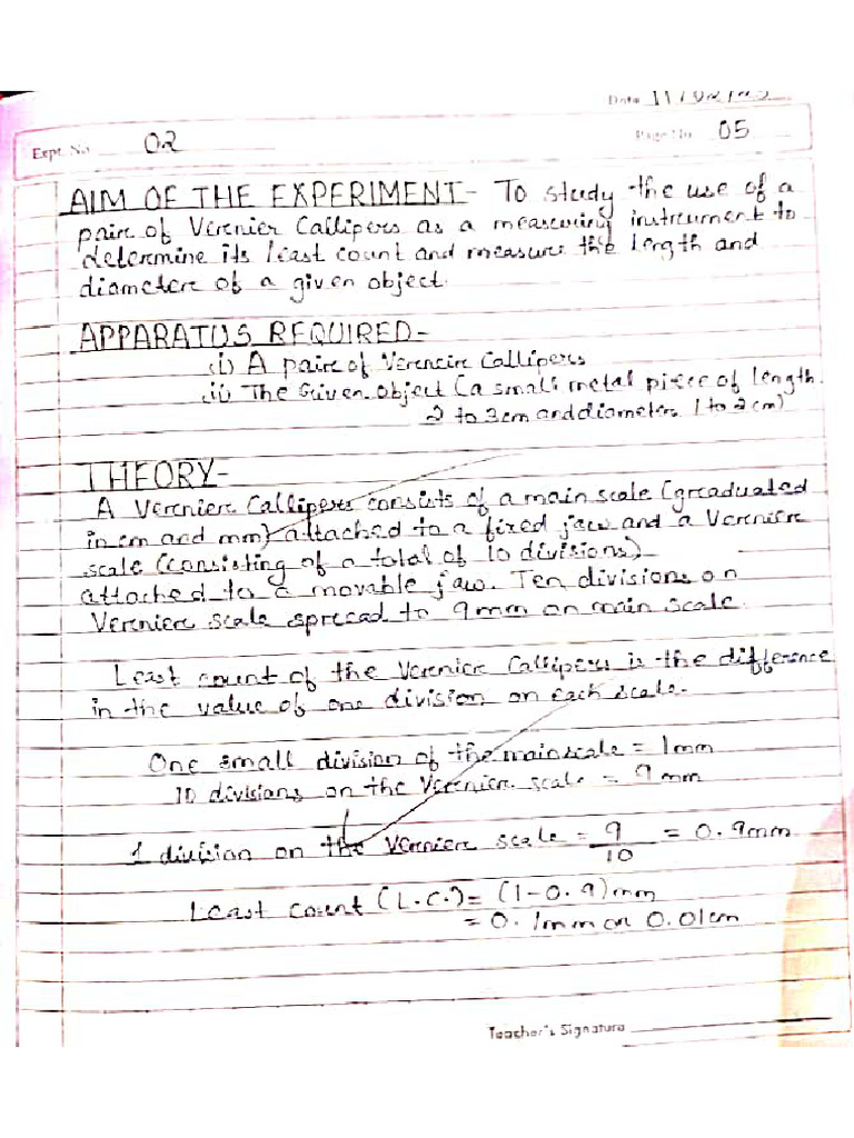 Physics Experiment-2 Vernier Callipers | PDF