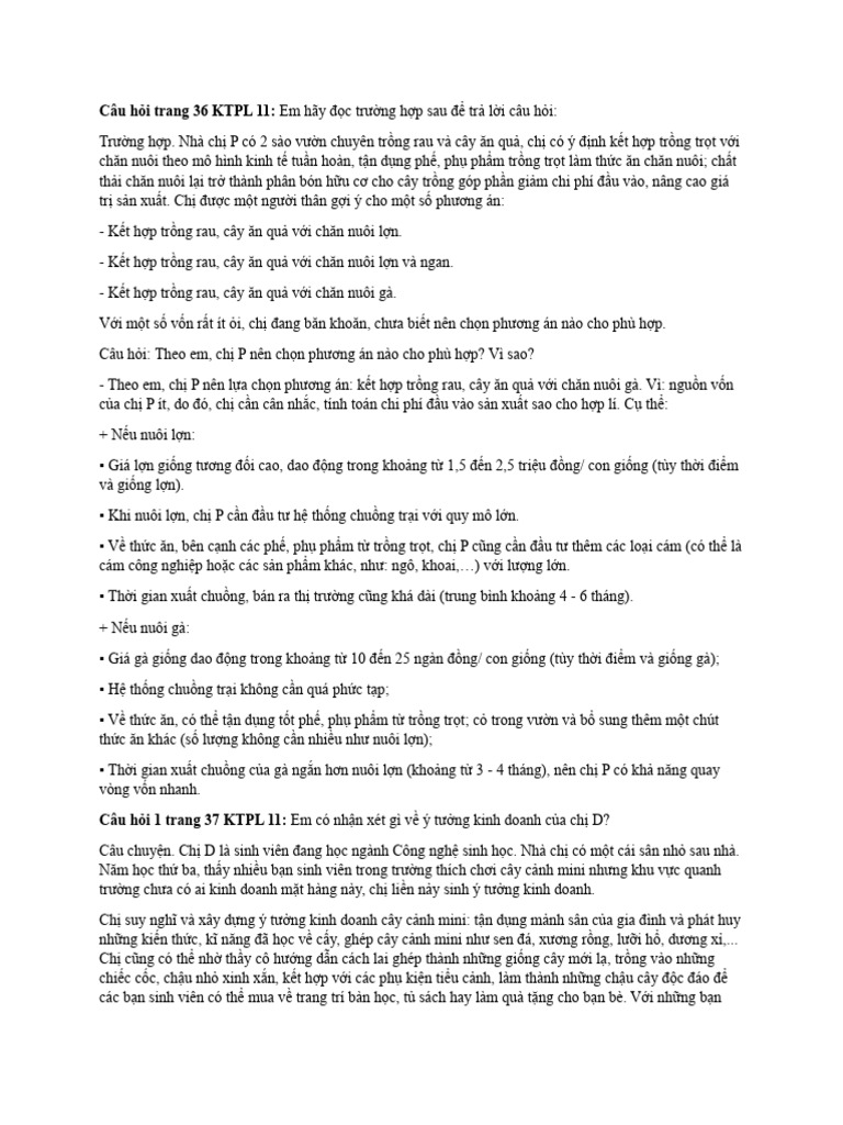 Câu hỏi trang 36 KTPL 11 | PDF