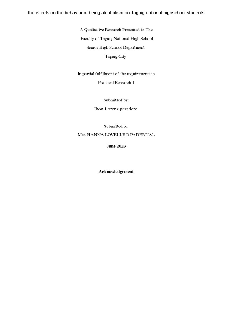 Pr2 Research Paper Example | PDF | Alcoholism | Behavior