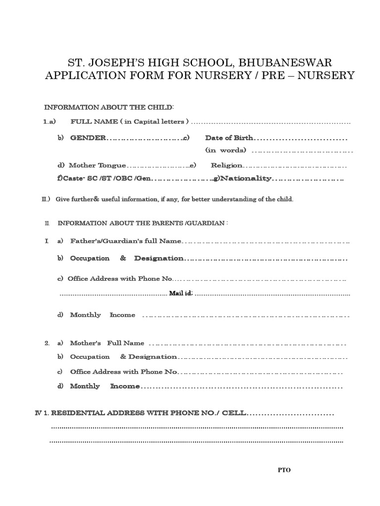 Nursery and Pre Nursery Form 2022 23 | PDF