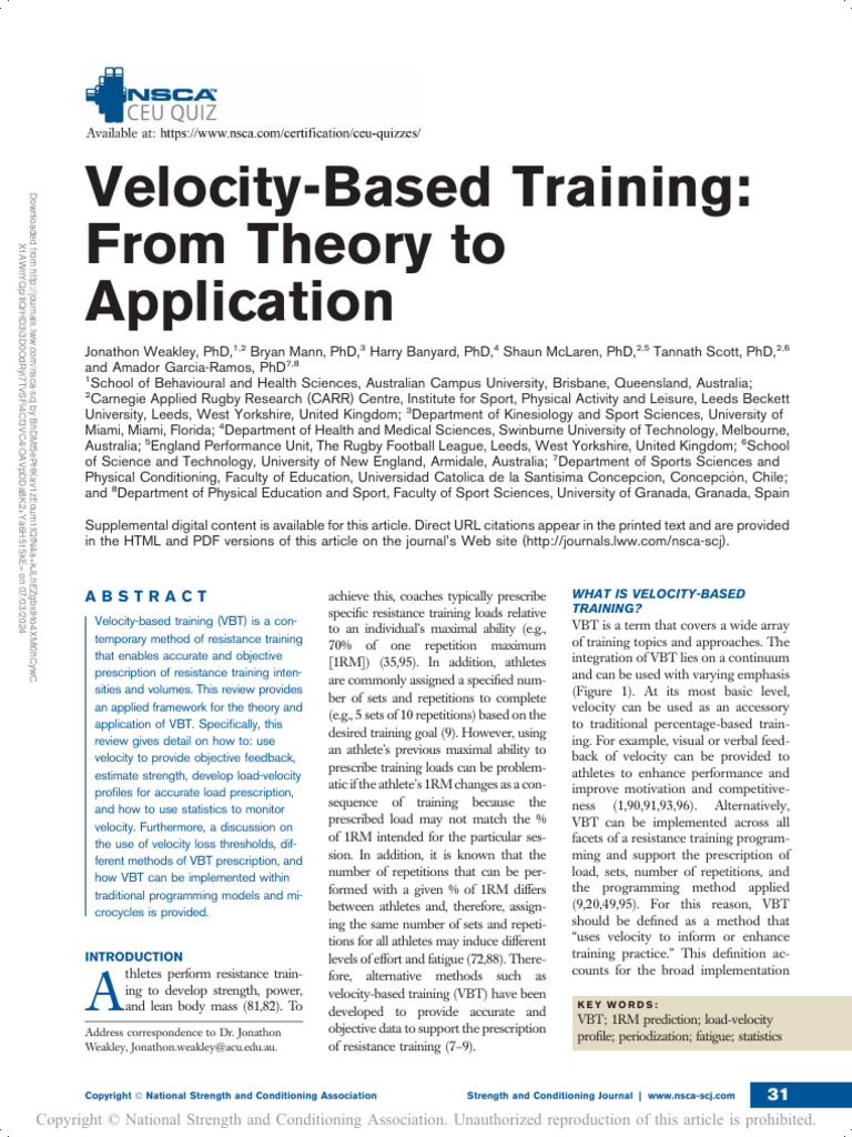 Velocity Based Training From Theory To.4 | PDF | Strength Training