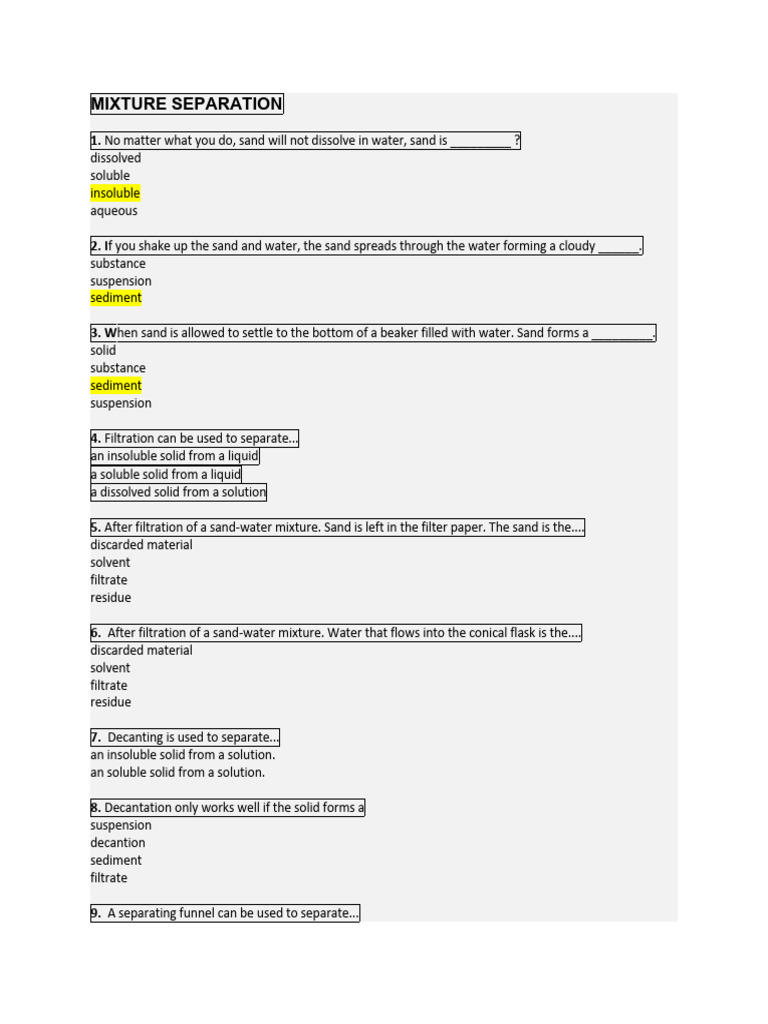 Mixture Separation Acid & Base | PDF | Solubility | Filtration