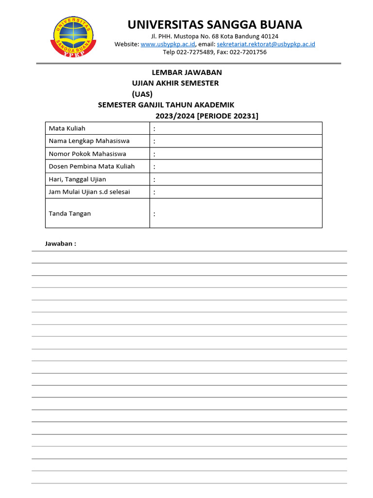 Lembar Jawaban UAS USB | PDF