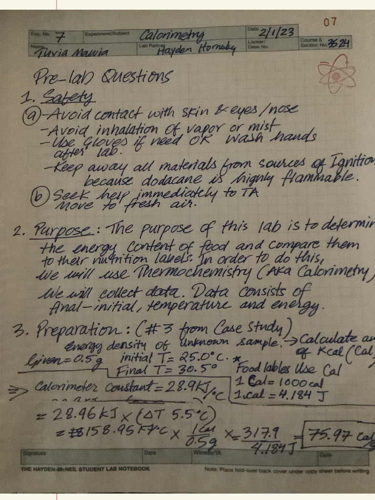 Chem Lab 7 Calorimetry Principles of CHemistry | PDF