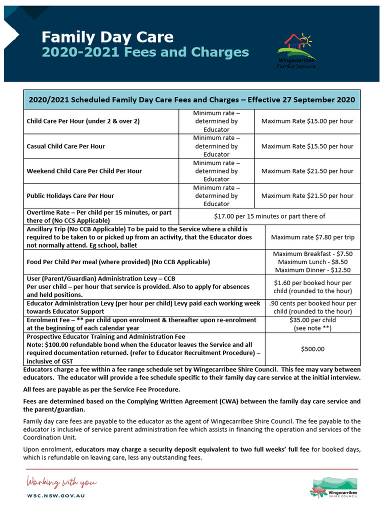 Family Day Care Fees 2020-2021 Guide | PDF | Child Care | Fee
