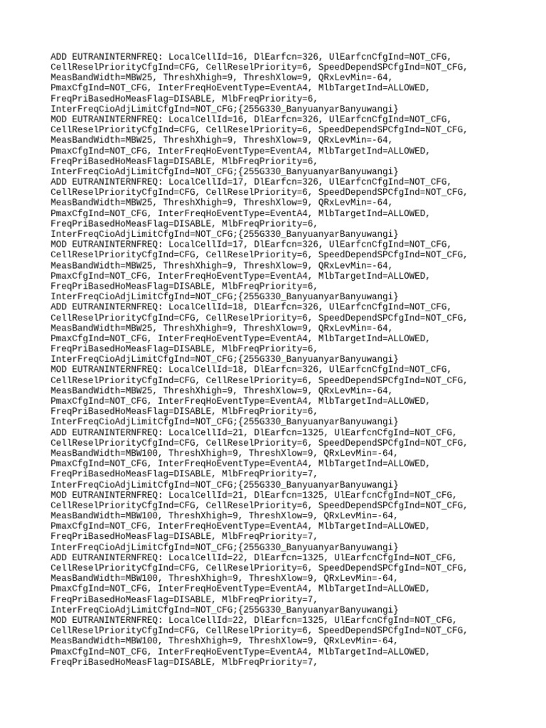 EUTRAN and UTRAN Frequency Configs | PDF