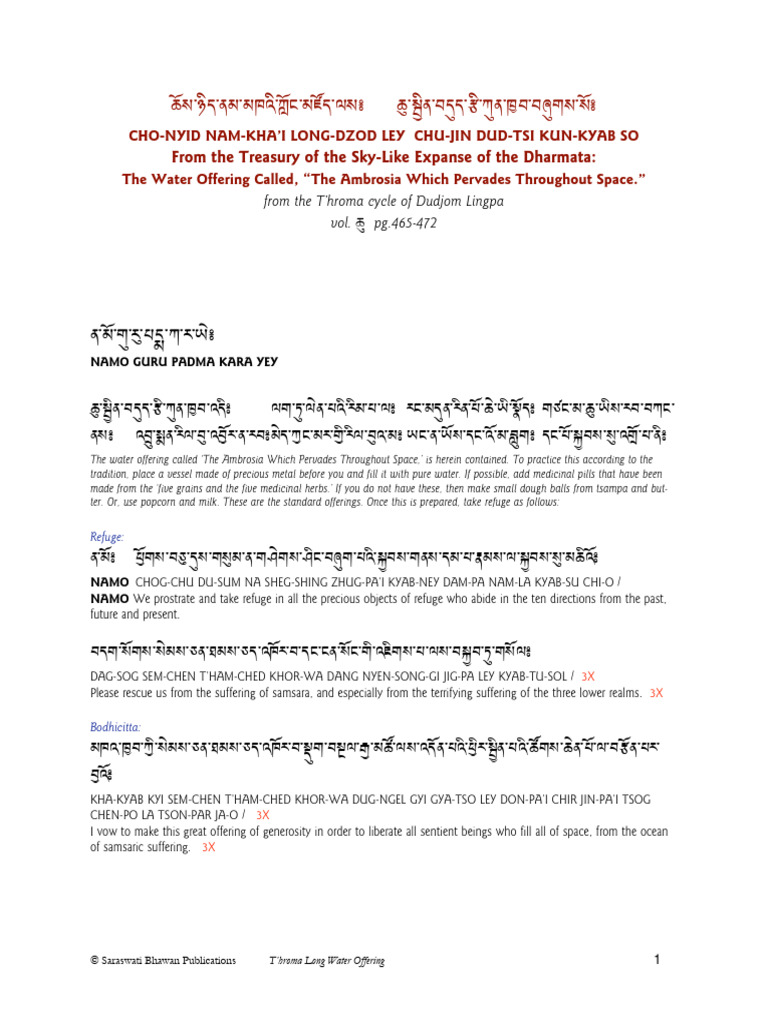 T'hroma Lenchag Torma, Long Water Offering | PDF