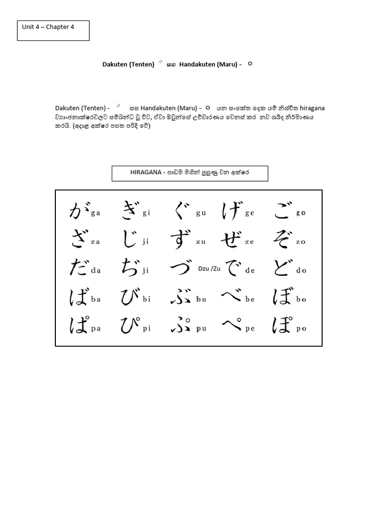 Unit 4 - Chapter 4 - Hiragana 1.0 | PDF