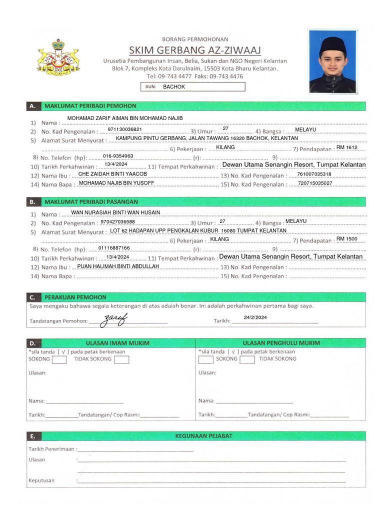 Borang Az Ziwaaj (ZARIF) | PDF