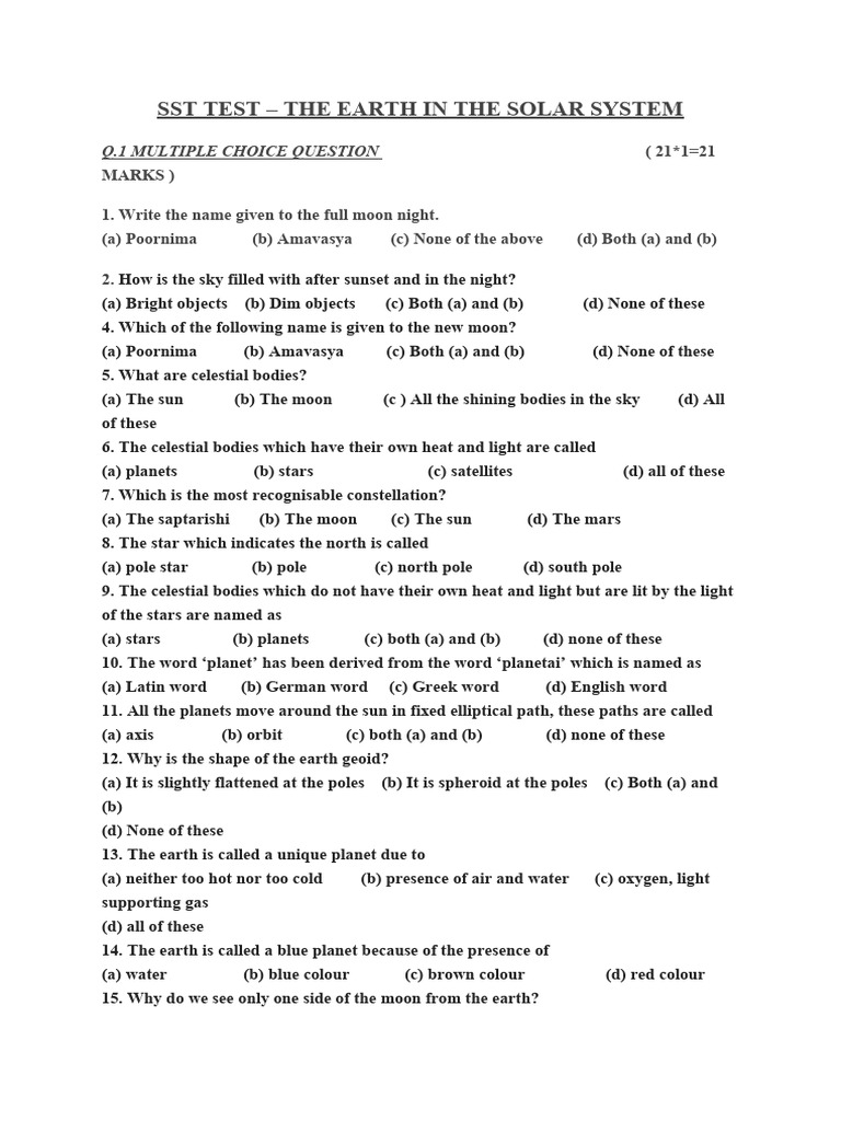 SST TEST | PDF | Planets | Solar System