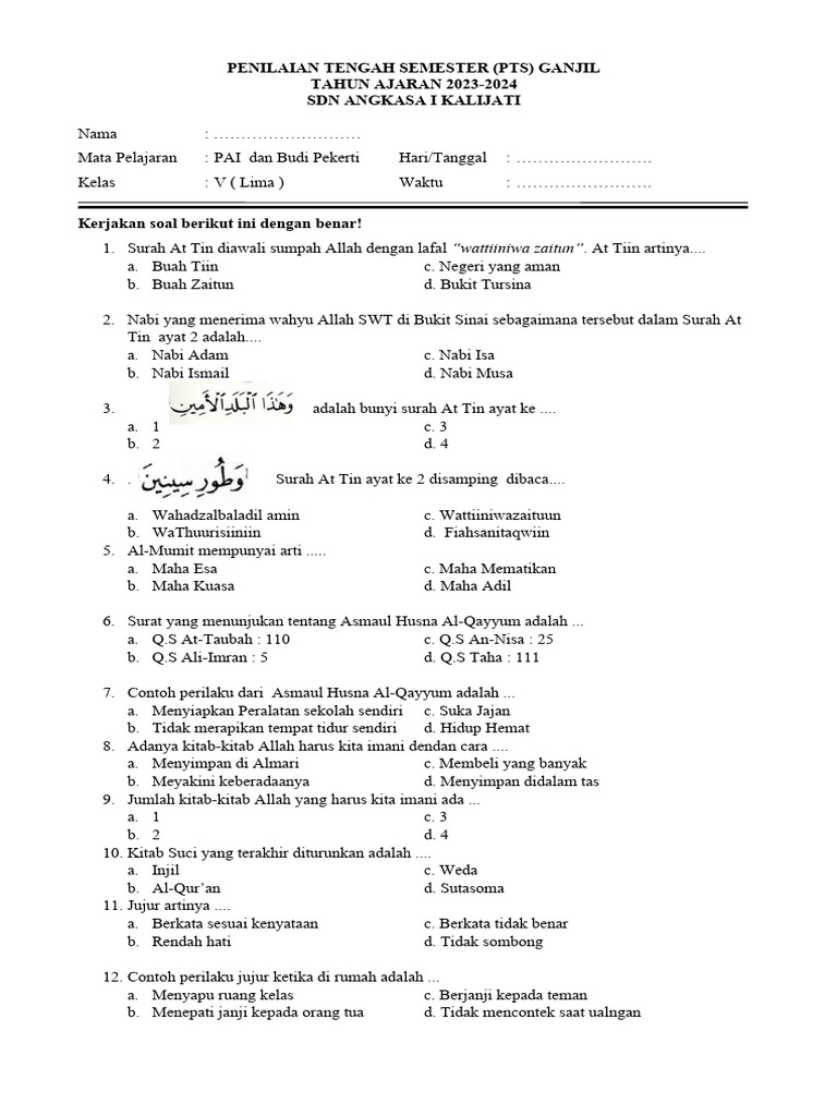 Soal PTS PAI Kelas 5 | PDF
