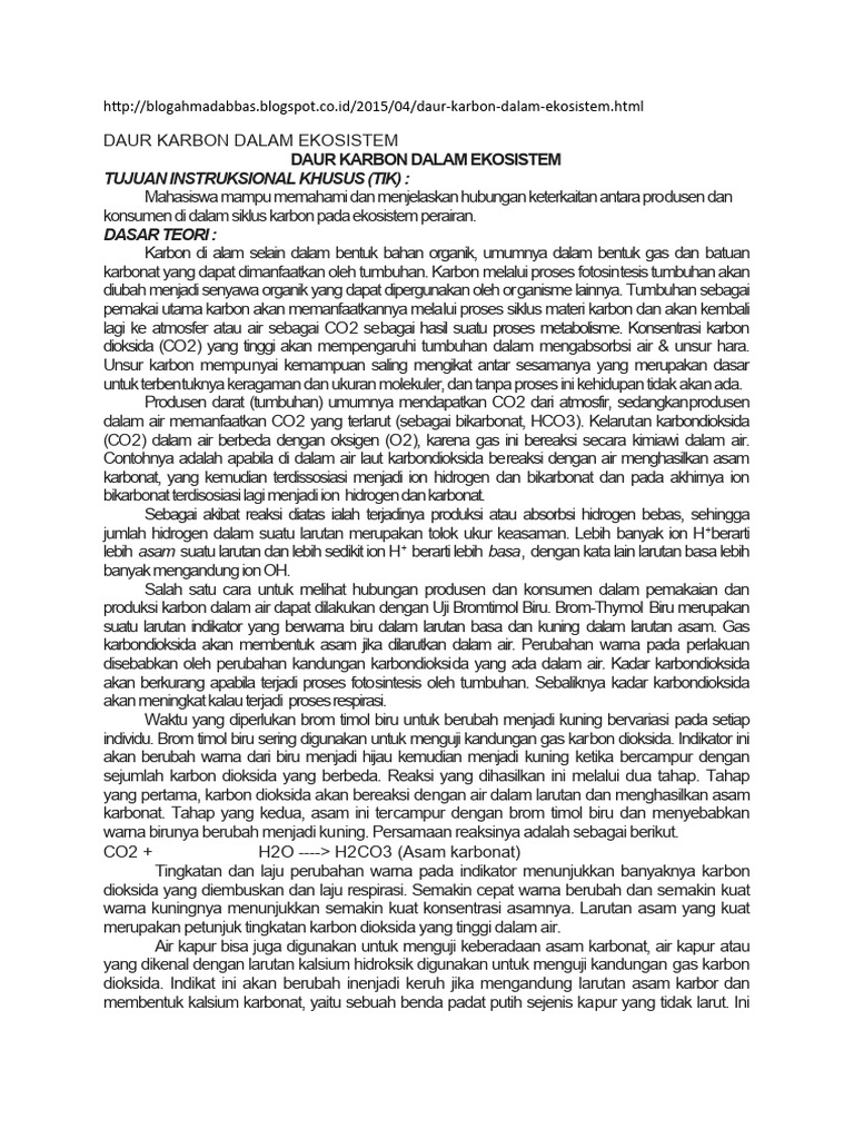 DAUR KARBON DALAM EKOSISTEM (Bromtimol) | PDF