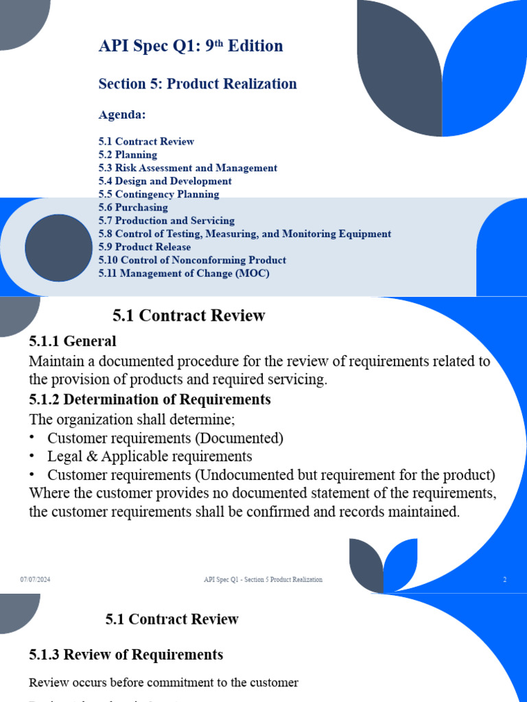 API Spec Q1 - Section 5 Product Realization | PDF | Risk | Risk Assessment
