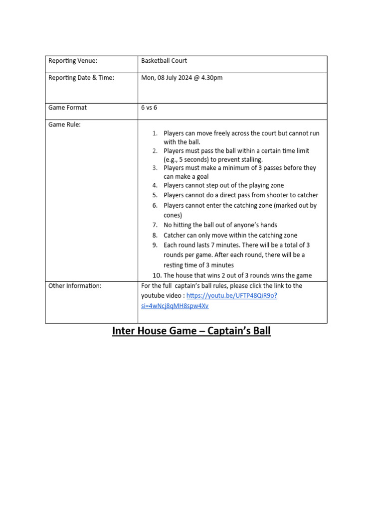Captains Ball Game Page | PDF