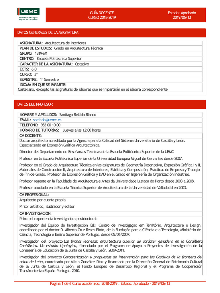 GuiaDocente 1551 | PDF | Diseño de interiores | Maestros