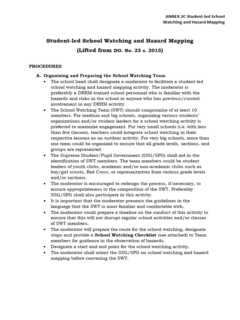 SIP - Annex - 2c - Student-Led School Watching and Hazard Mapping | PDF ...