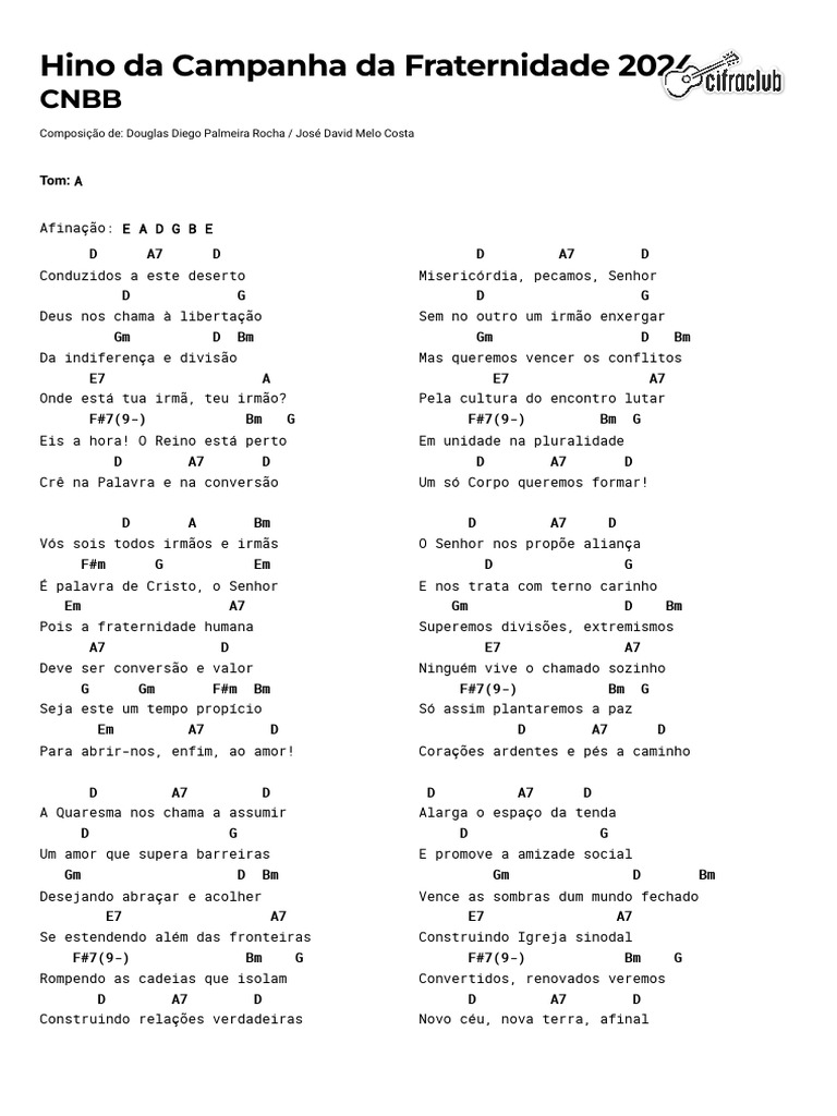 Cifra Club - CNBB - Hino Da Campanha Da Fraternidade 2024 | PDF | Amor