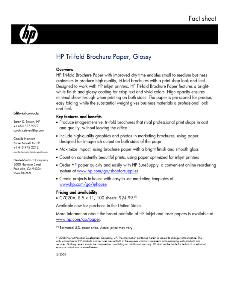 Fs Hptri-Foldbrochurepaper | PDF | Printer (Computing) | Hewlett Packard