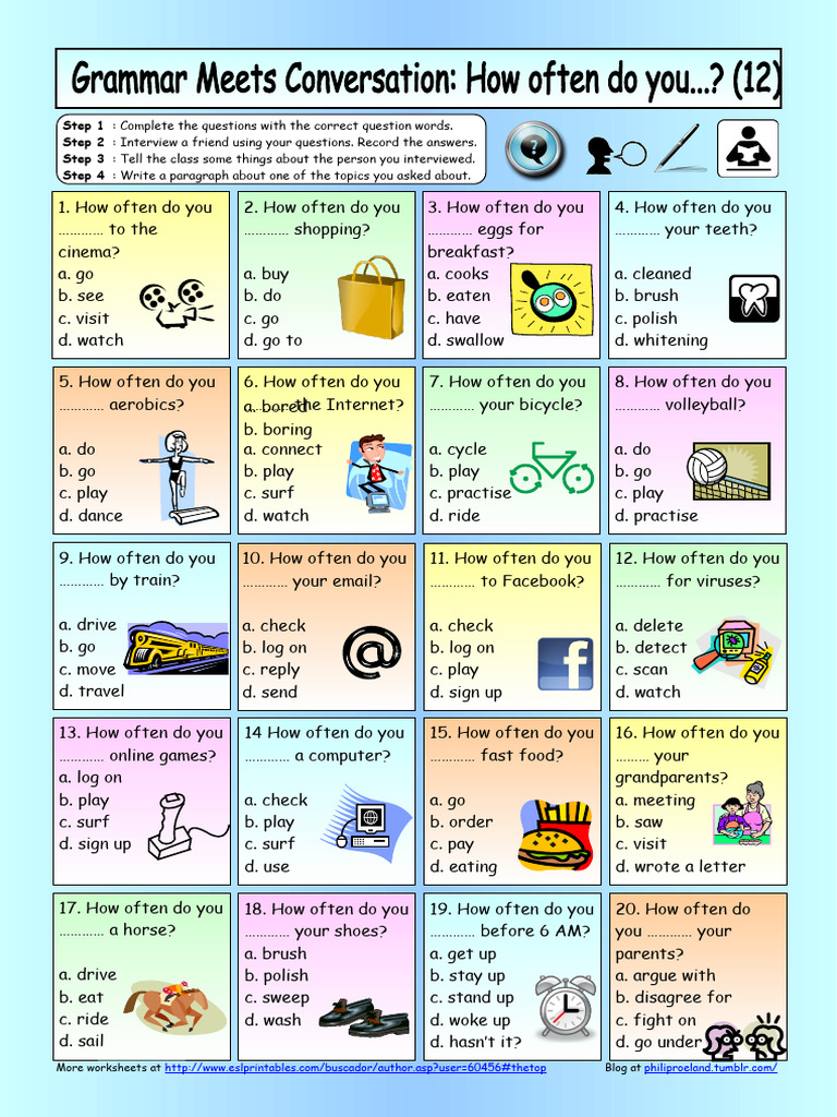 Grammar Meets Conversation 12 How Often Do You 12 Fun Activities Games ...