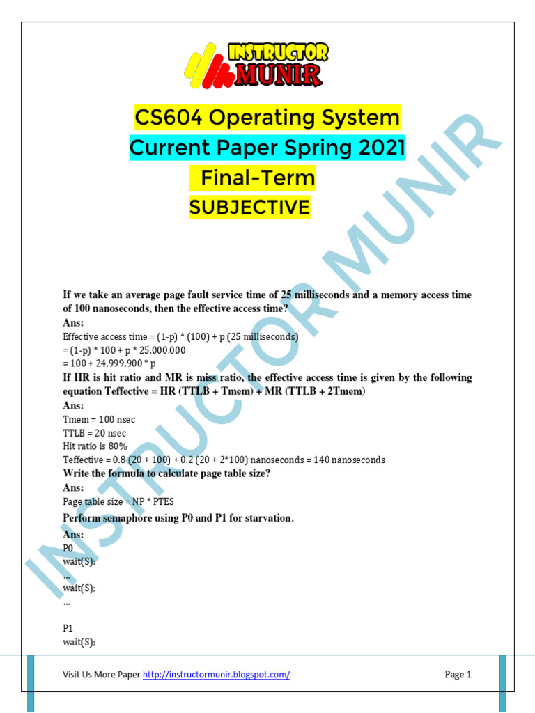 CS604 Current Paper Solved by Instructor Munir | PDF | Process (Computing) | Computer Data Storage