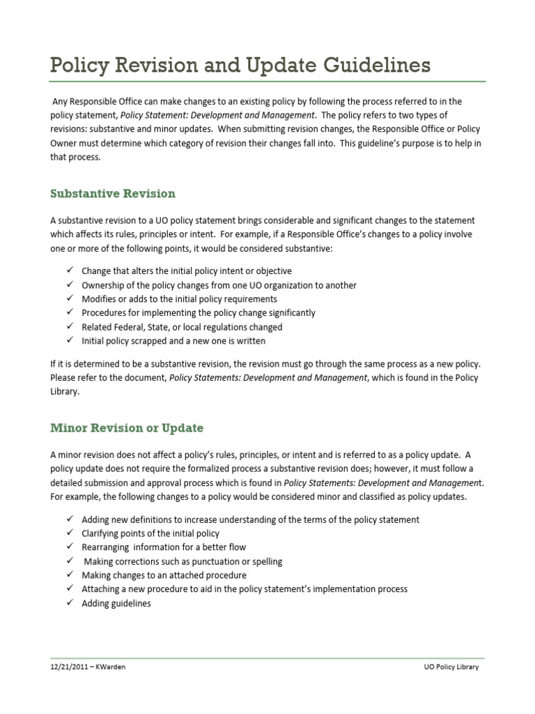 Policy Revisions and Updates Guideline | PDF